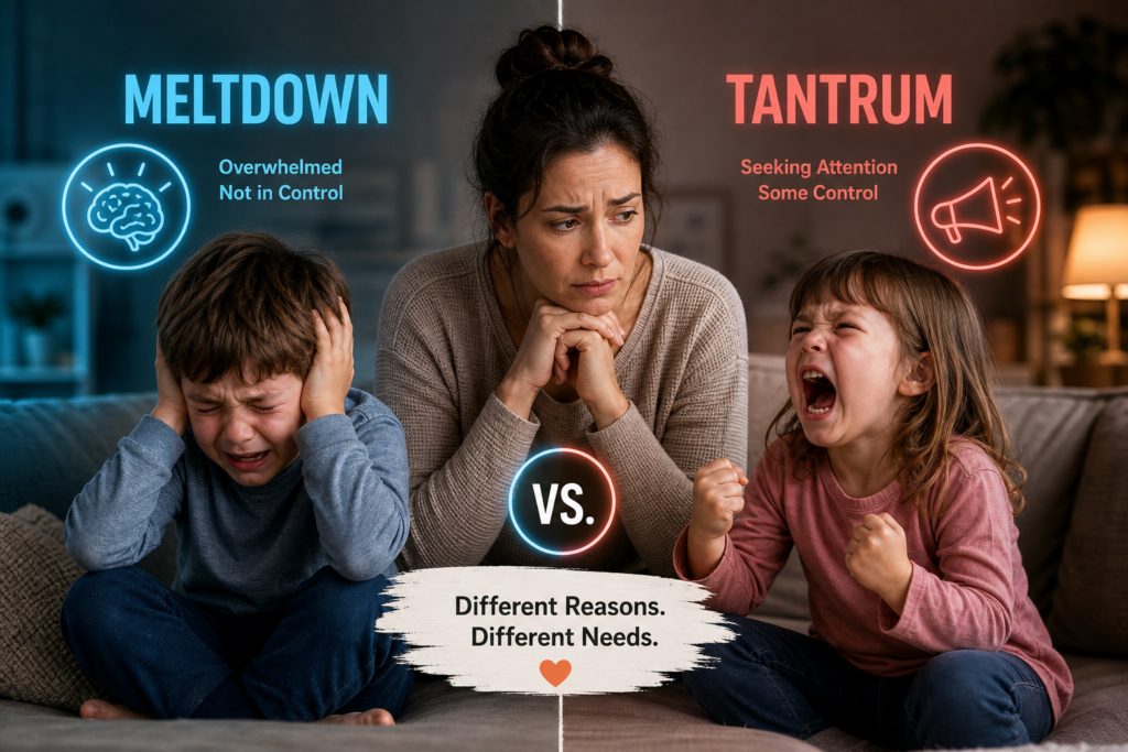 Differences between an autism meltdown and a regular tantrum?